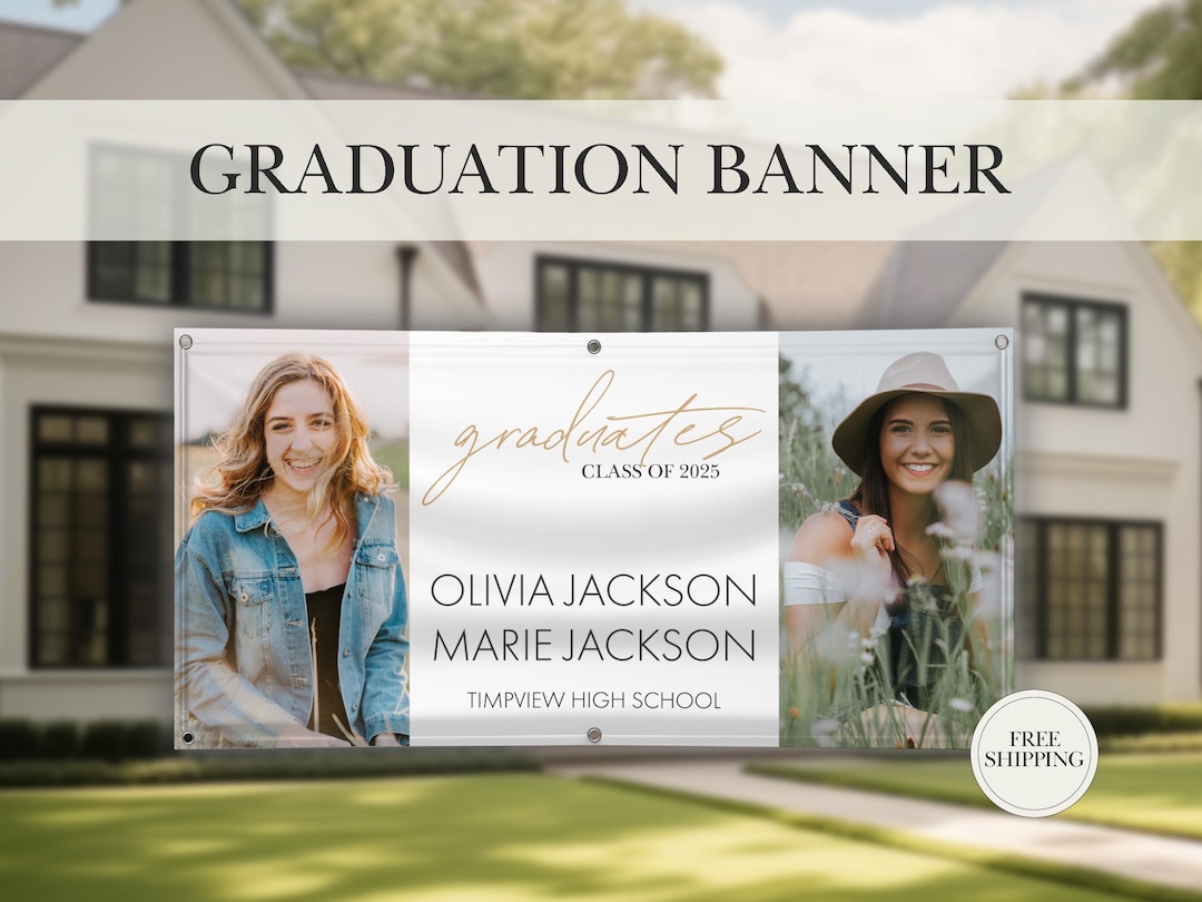 Double Graduate Outdoor Graduation Banner 2025 - Picture Banner Class ...