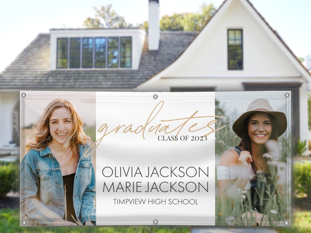 Double Graduate Outdoor Graduation Banner 2023 Picture Banner Class of ...