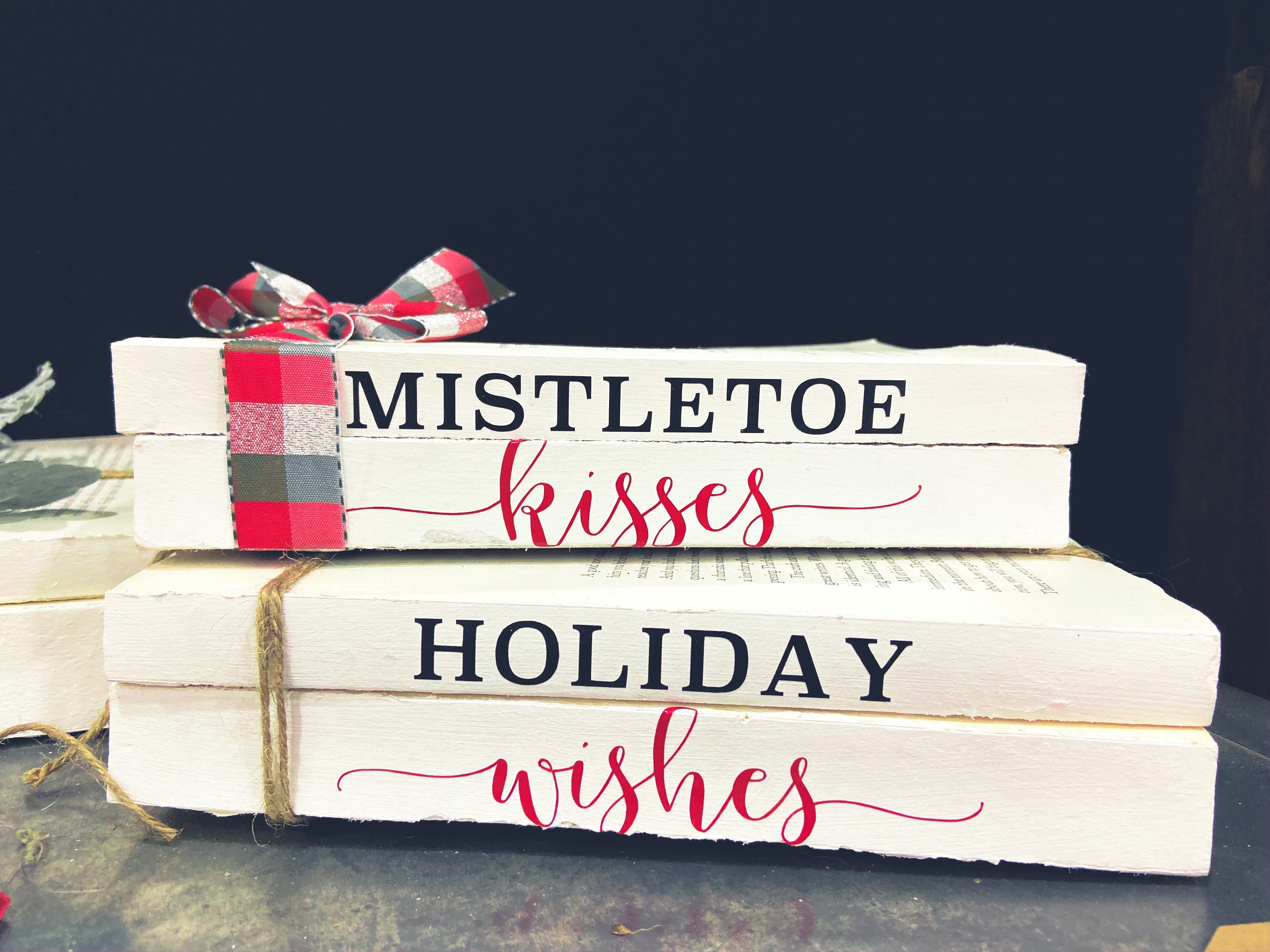 Christmas book stack/ book lover gift/ library decor/ holiday | Etsy