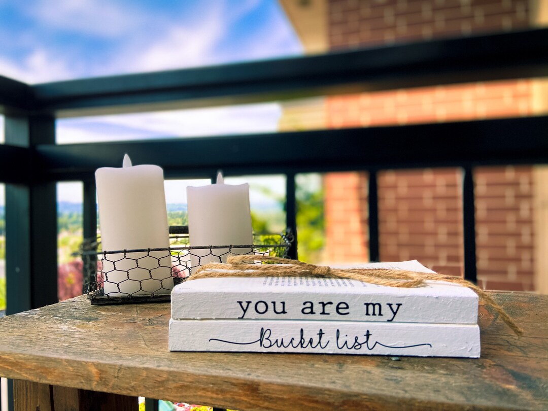 Bucket List Book Stack/ Gift for Wife/ Library Decor/ Shabby Chic Book ...