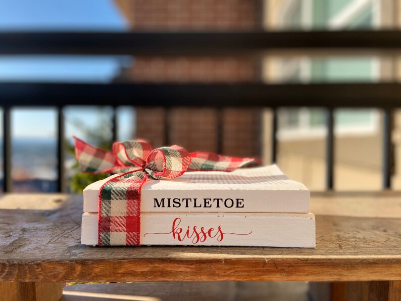 Christmas book stack/ book lover gift/ library decor/ holiday | Etsy