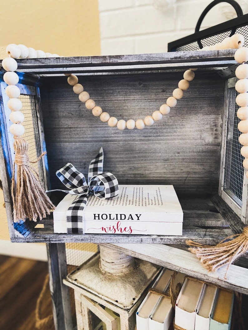 Christmas book stack/ book lover gift/ library decor/ holiday | Etsy