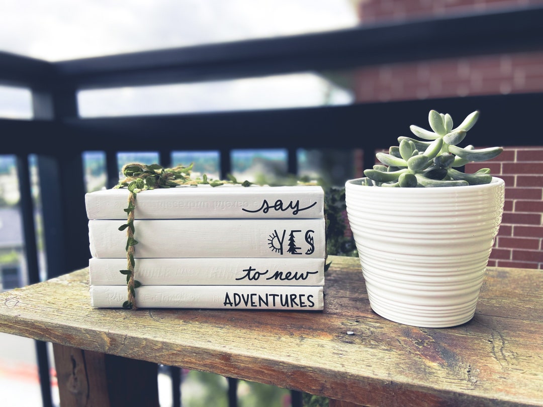 Adventure Quote Book Stack/ Book Lover Gift/ Library Decor/ Shabby Chic ...