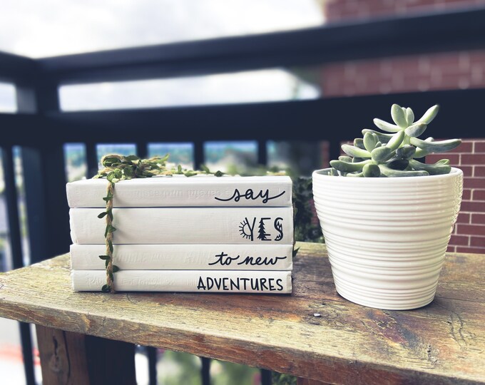 Adventure Quote Book Stack/ Book Lover Gift/ Library Decor/ Shabby Chic ...