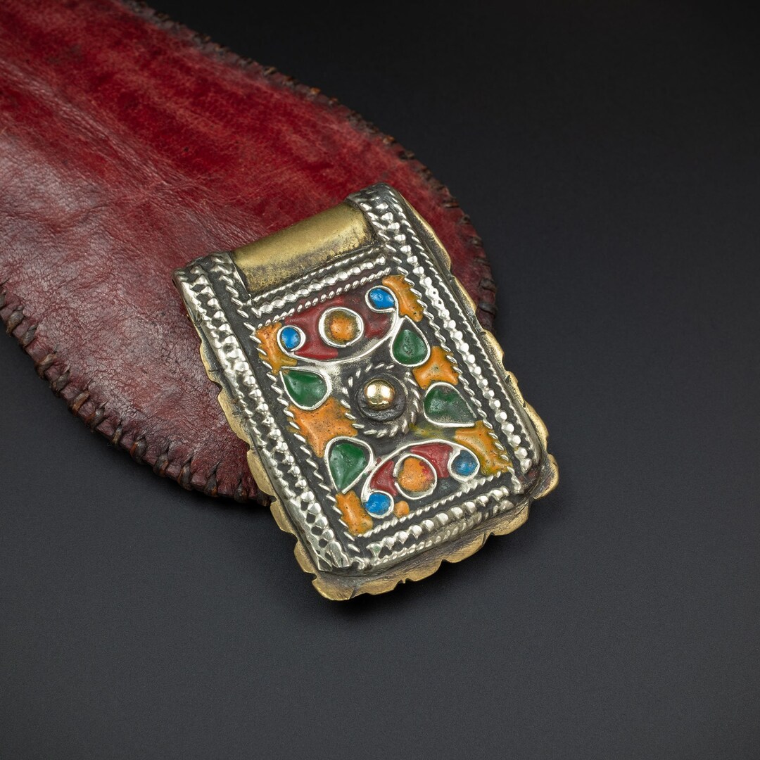 Brass Moroccan Amulet, Berber Enamelled Amulet Pendant, Moroccan Kitab ...