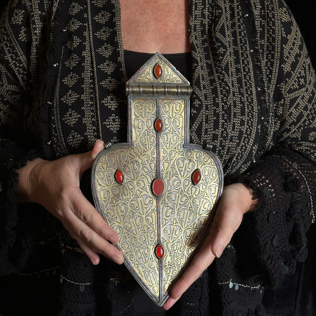 Old Turkmen Pendant, Tekke Asyk Chest Ornament, Silver Gilded Pectoral ...