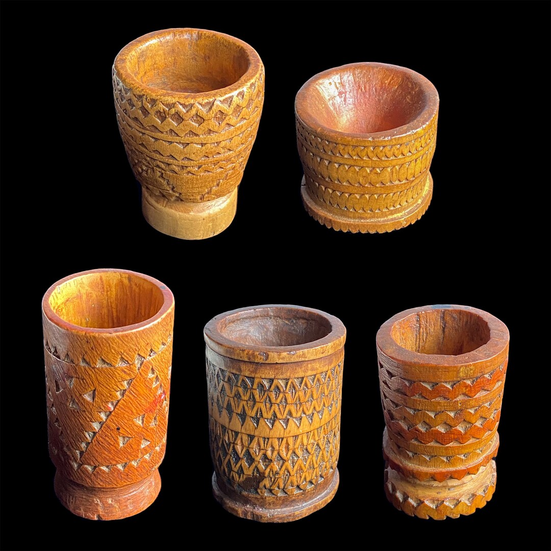 Old Moroccan Berber Wooden Mortar, Set of 5, Berber Jewelry, Vintage ...