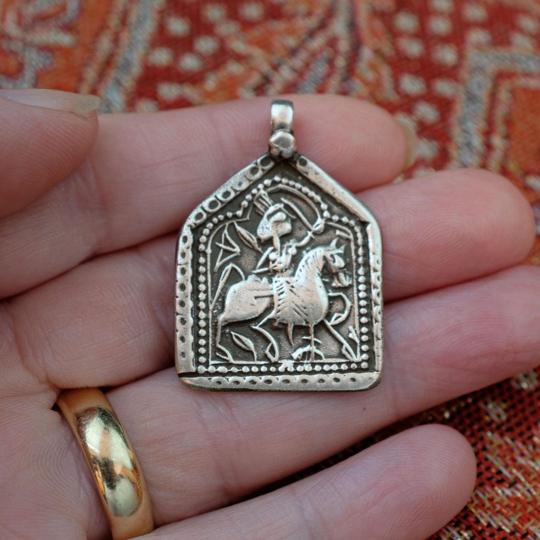 Vintage Silver Hindu Amulet Pendant, Bhumiya Raj Plaque, Indian Jewelry ...