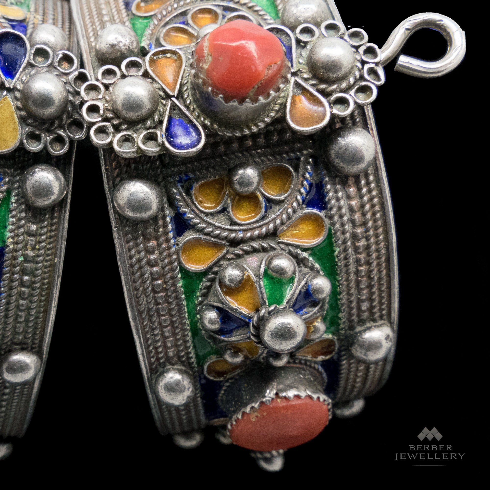 Old Kabyle Bracelets pair, Silver, Enamel & Coral Bracelets, Beni Yenni ...