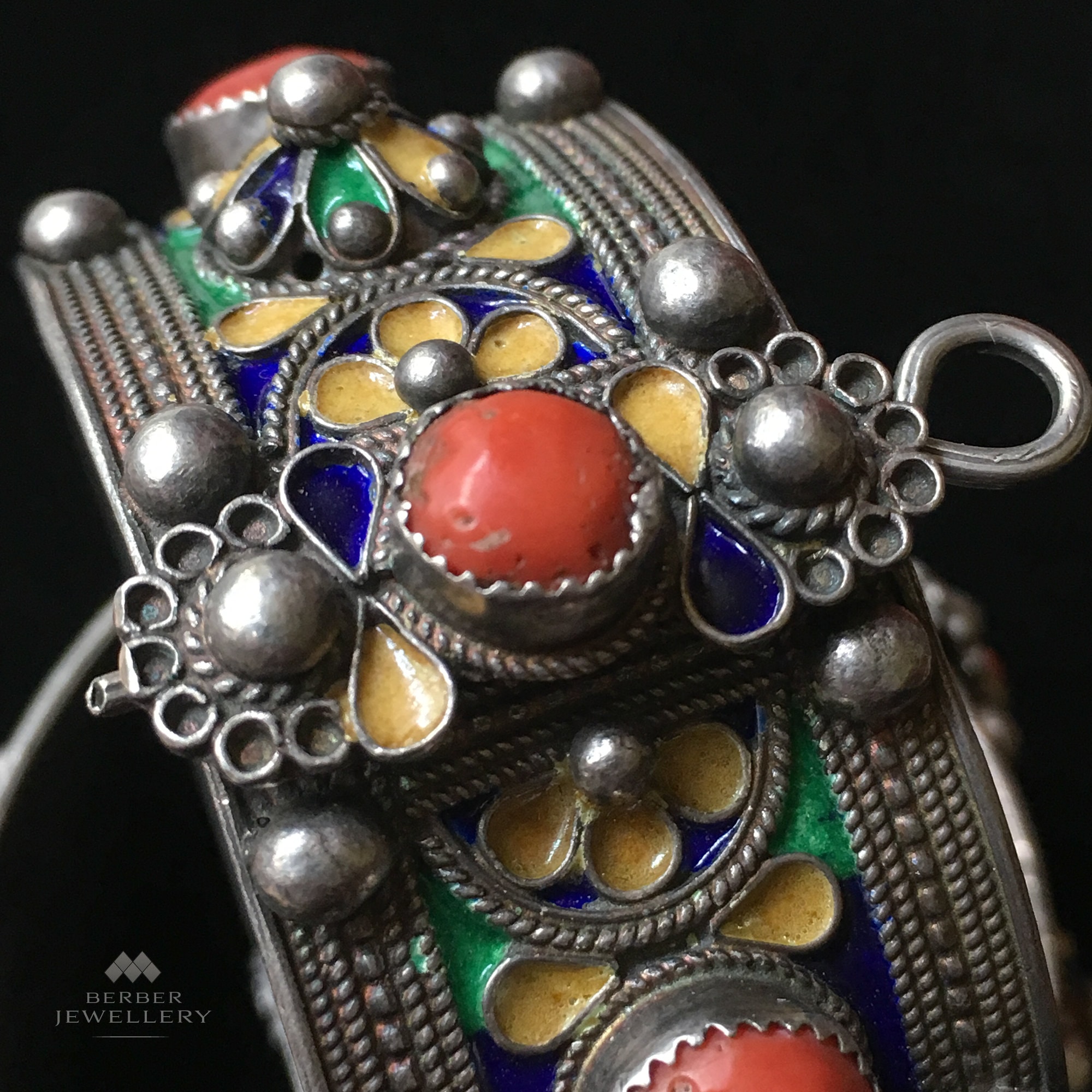 Old Kabyle Bracelets pair, Silver, Enamel & Coral Bracelets, Beni Yenni ...
