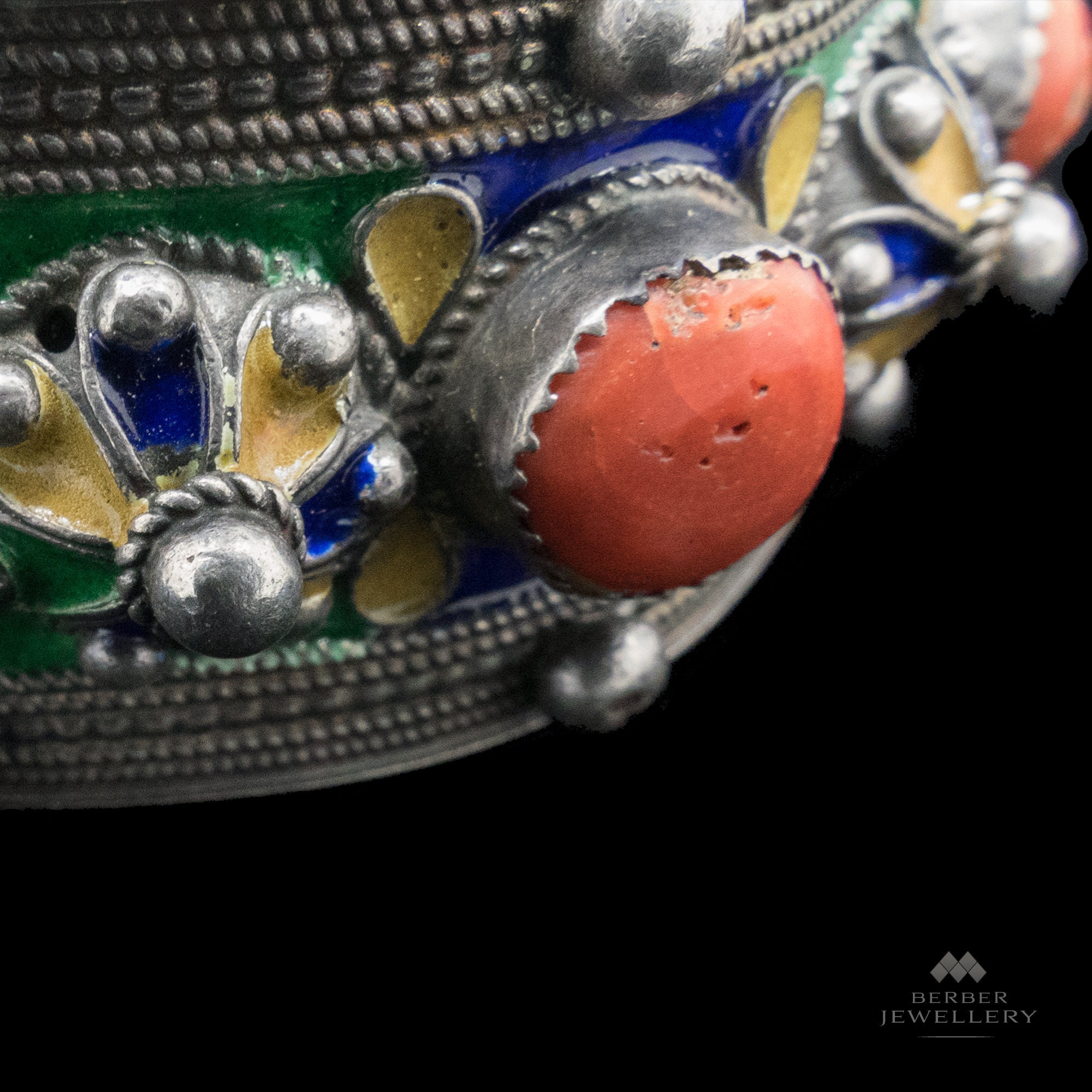 Old Kabyle Bracelets pair, Silver, Enamel & Coral Bracelets, Beni Yenni ...