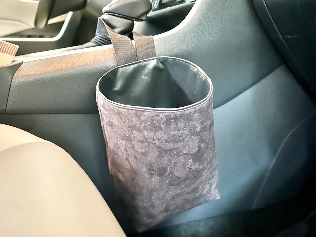 Car Trash Can With Wipeable Vinyl Liner Black Sparkle | Car Trash Bag ...