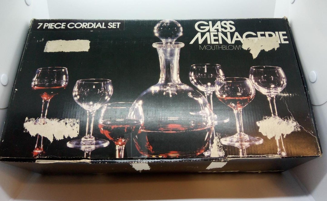 Vintage 7 Piece Cordial Set in Box Boris Kidric Mouth Blown Glass ...