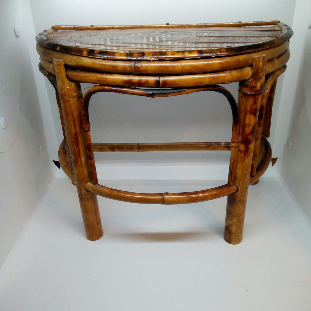 Vintage Bent Bamboo and Rattan Plant Stand Riser Demi-lune Half-moon ...