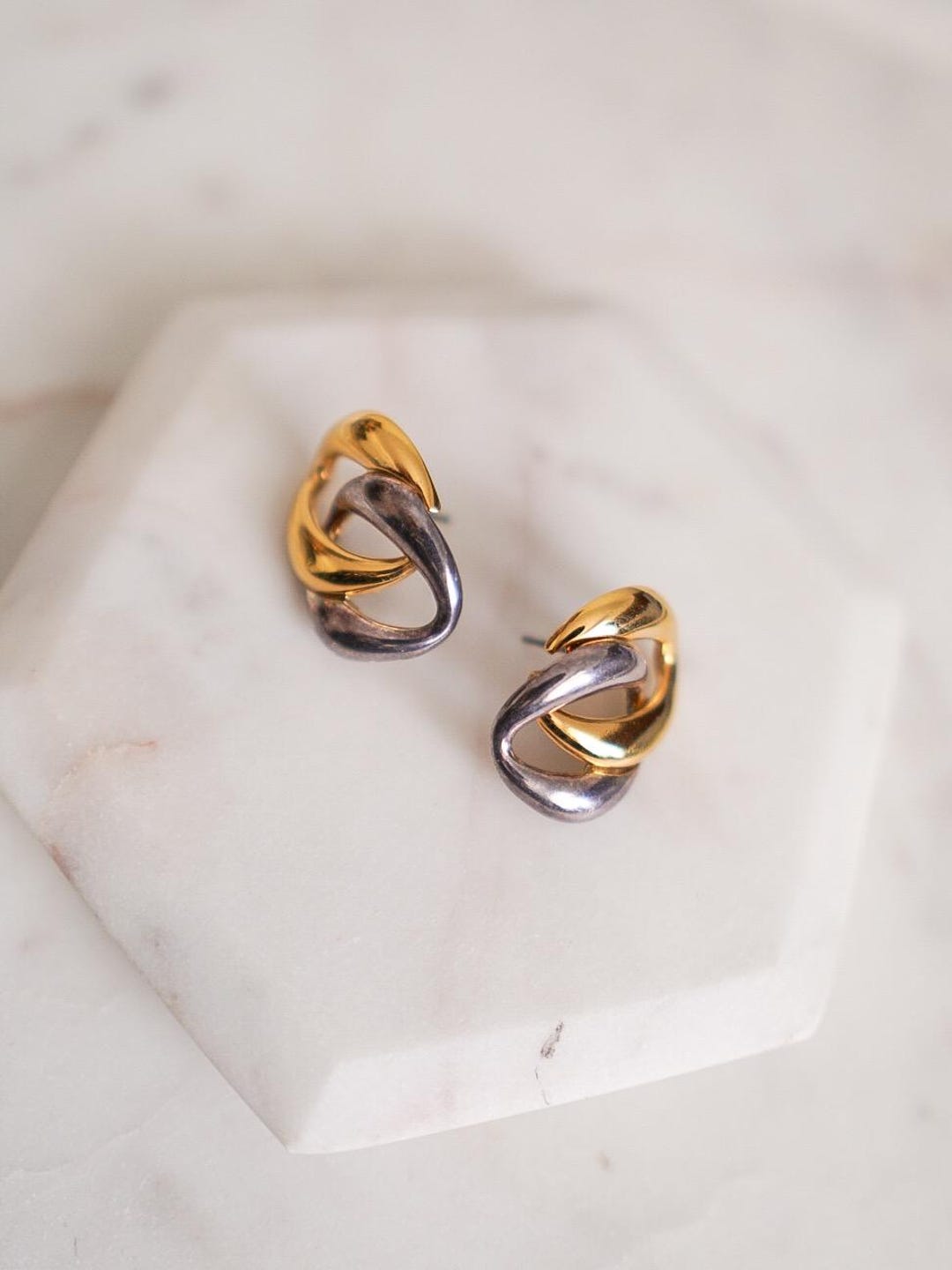 Vintage 80s Premier Designs Chain-link Earrings: Two-tone Studs - Etsy