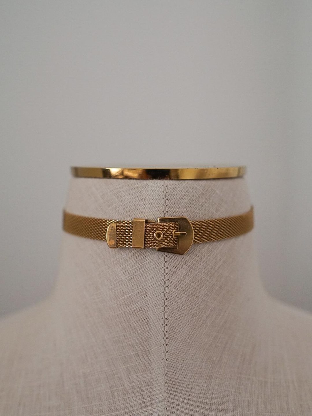 Vintage Gold Mesh Buckle Choker, Thin Gold Mesh Buckle Choker Necklace ...