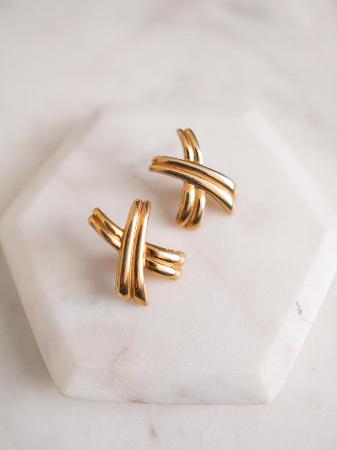 Vintage Gold Criss-cross Earrings: 90s Coastal Jewelry - Etsy