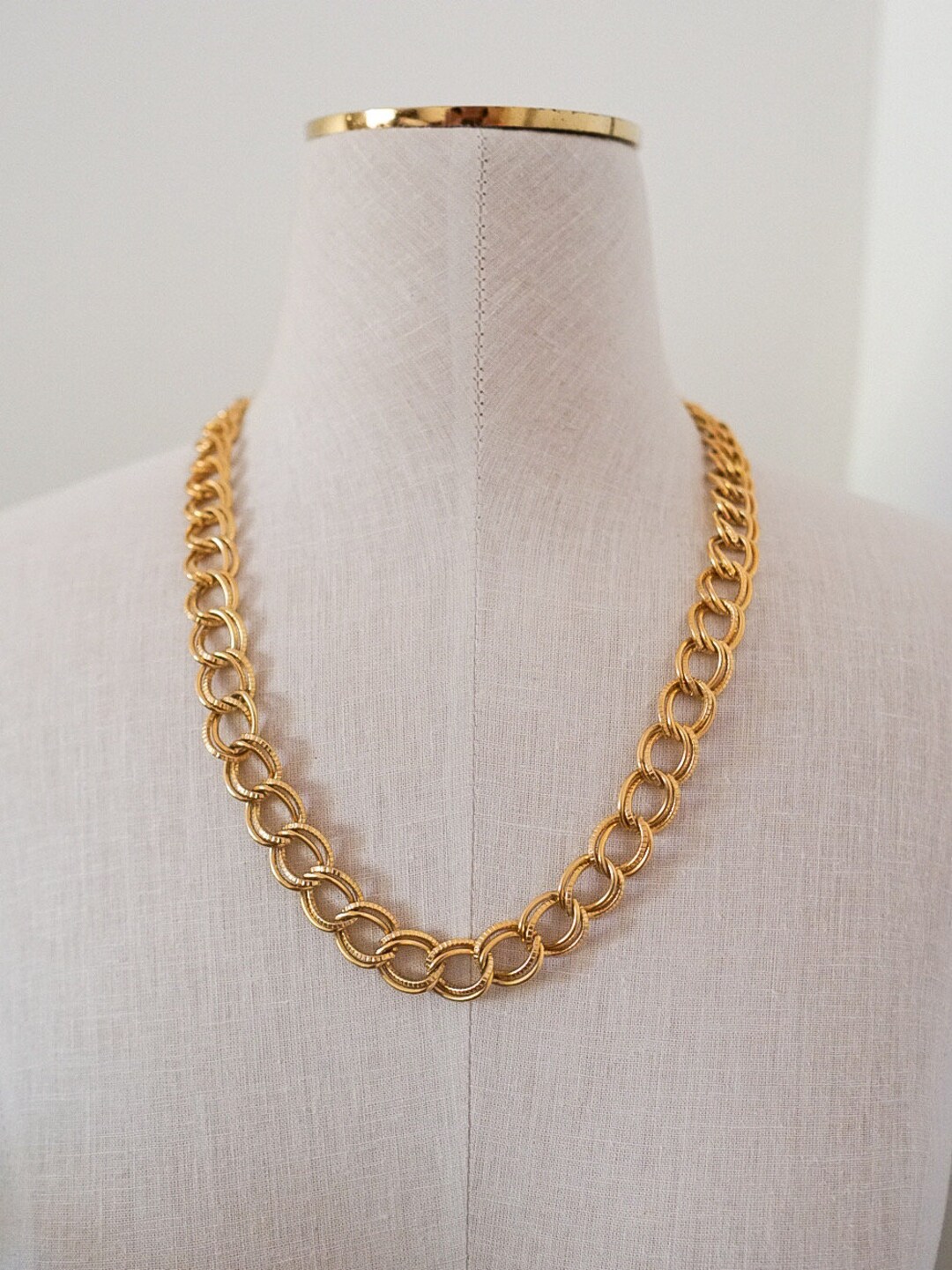 Vintage 90s Gold Double Link Chain Necklace - 23.5 Inch - Etsy