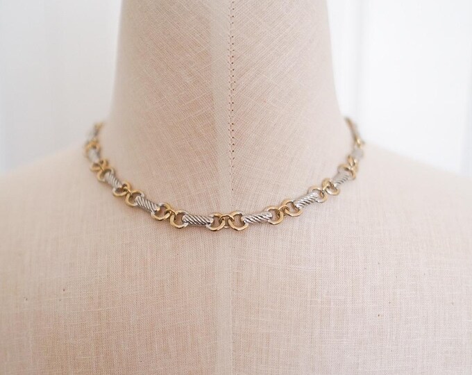 90s Two-tone Silver and Gold Link Chain Necklace, Vintage Costume ...
