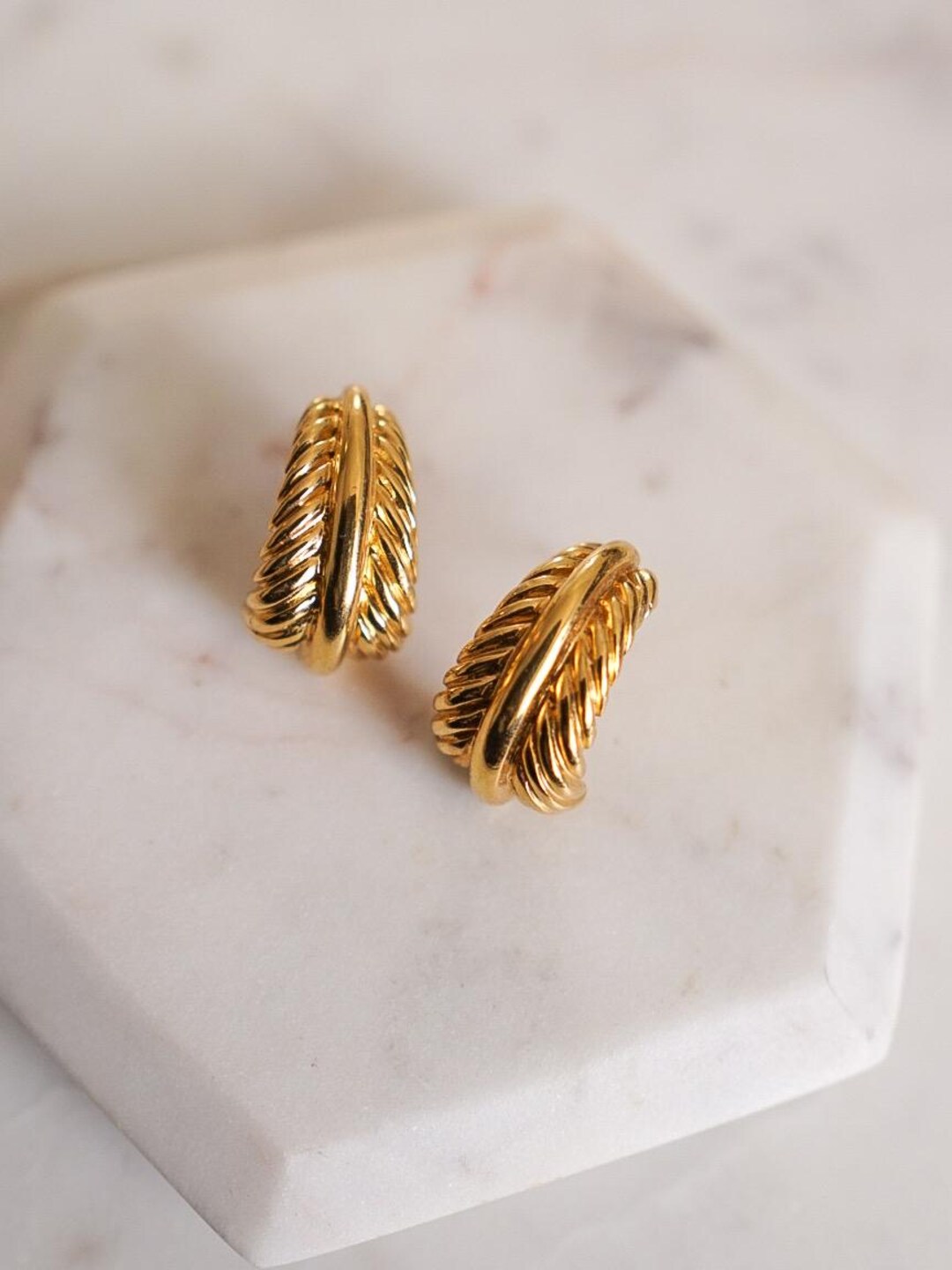 Vintage Signed ST. JOHN Gold Half Hoop Earrings, 90s Gold Twist ...