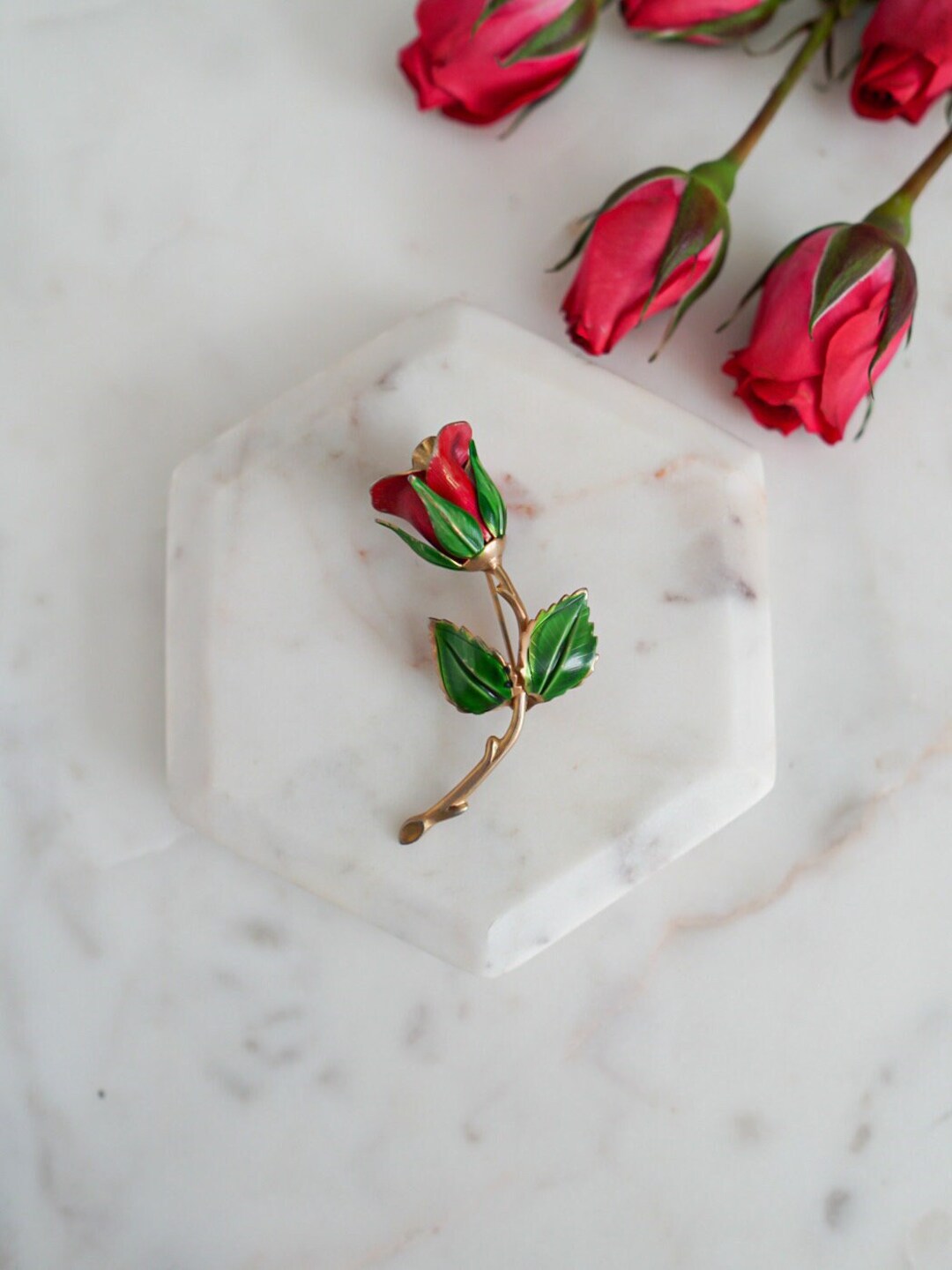 Gold Rose Lapel Pin, Vintage Rose Brooch, Small Gold Red Rose Pin ...