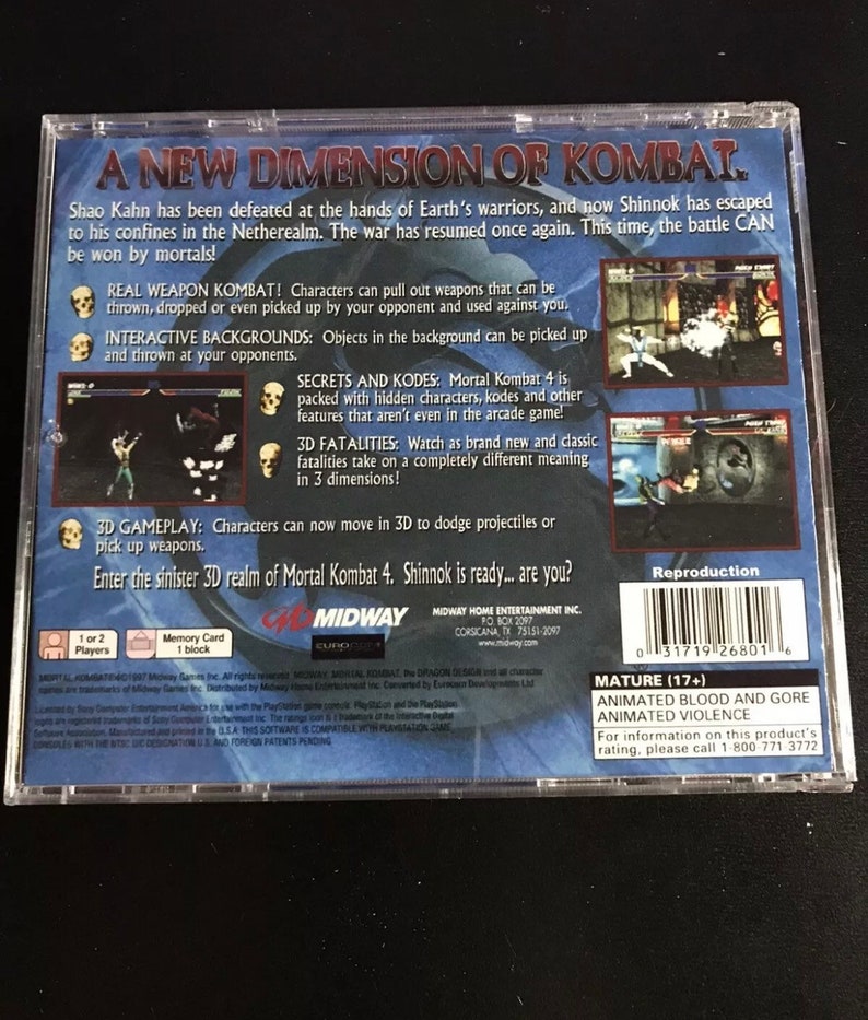 Mortal Kombat Series PS1 Reproduction Case - Etsy