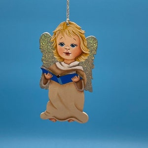 Angel-wood- Hand Painted Wood Ornament- Vintage - Etsy