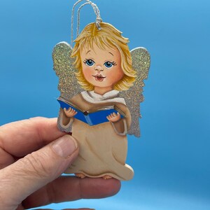 Angel-wood- Hand Painted Wood Ornament- Vintage - Etsy