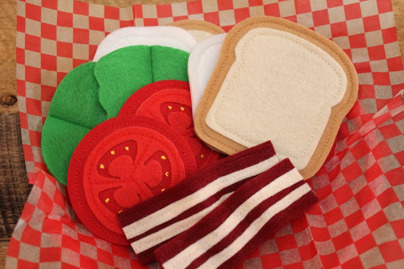 Felt Food BLT Sandwich Play Set, Includes Bread, Bacon, Tomato, Lettuce ...