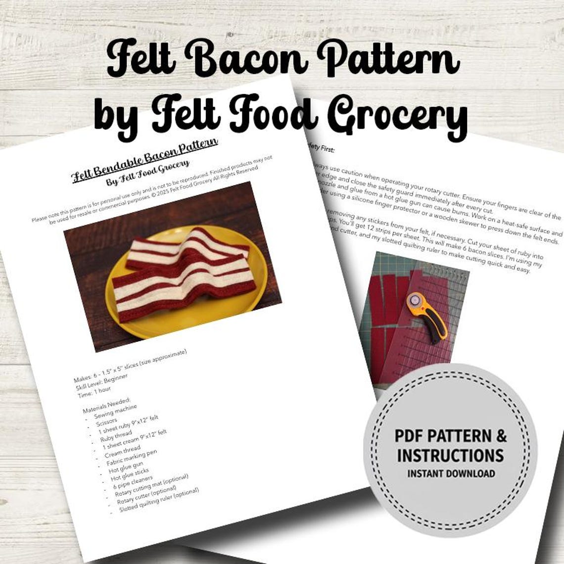 DIY Felt Bendable Bacon Pattern, Realistic Play Food Tutorial (PDF ...