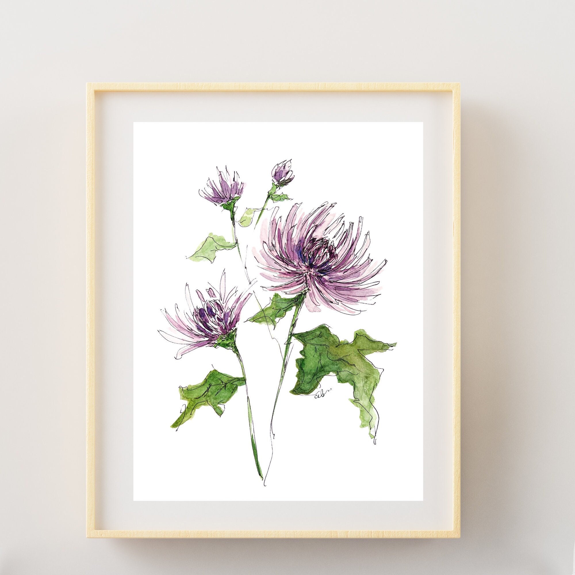 November Birth Flower Print Chrysanthemum Watercolor - Etsy