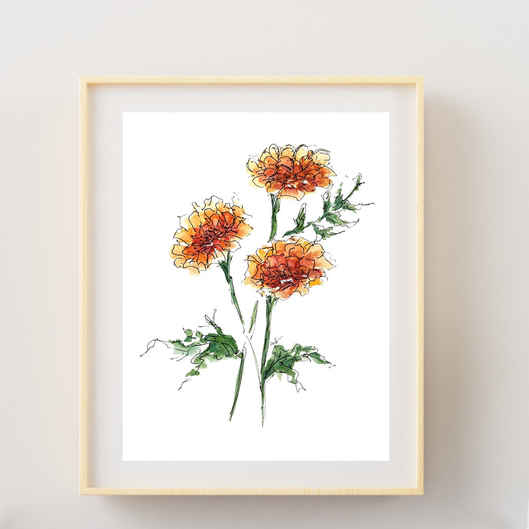 October Birth Flower Print Marigolds Watercolor Personalized - Etsy