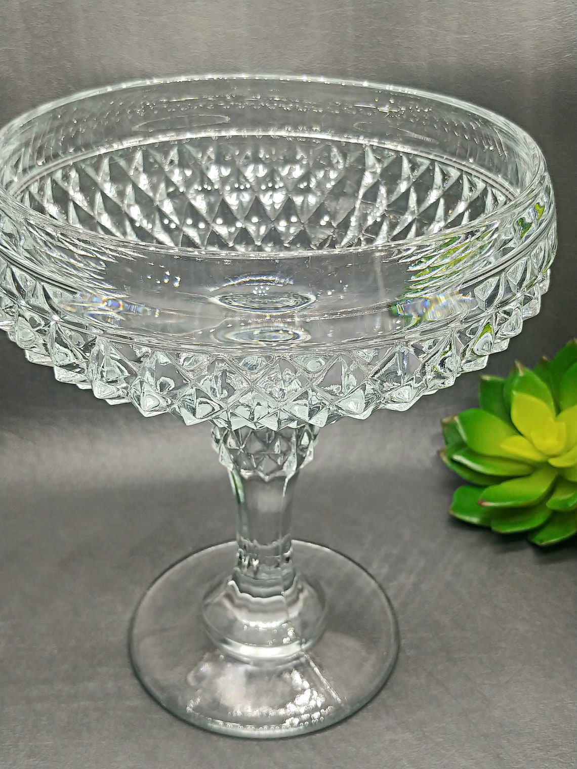 Clear glass diamond point compote Vintage Indiana Glass | Etsy
