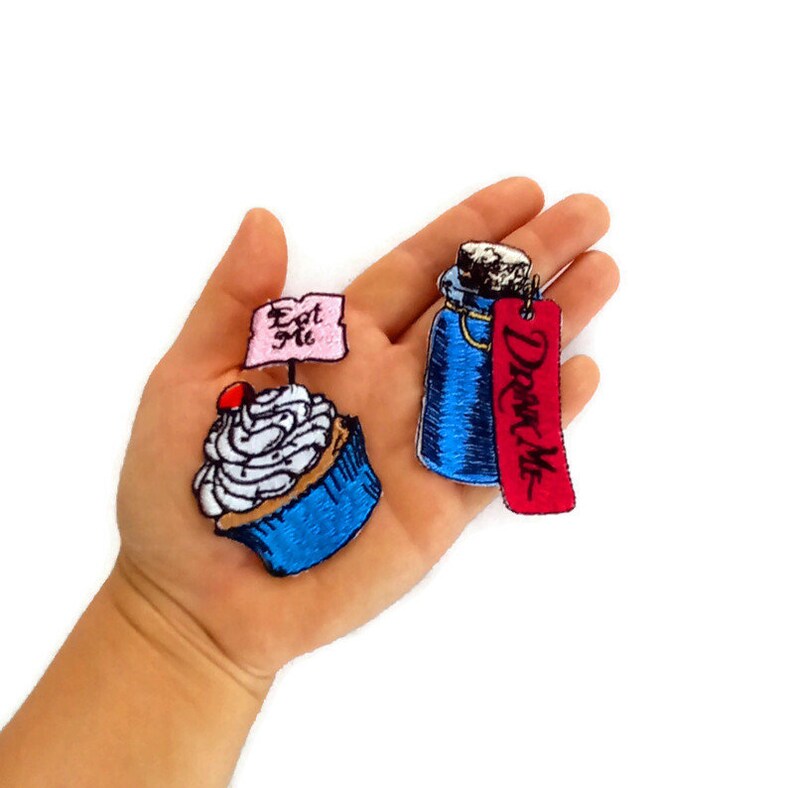 Alice in Wonderland Patch. Eat Me, Drink Me. Set 2 P. Large Embroidered ...