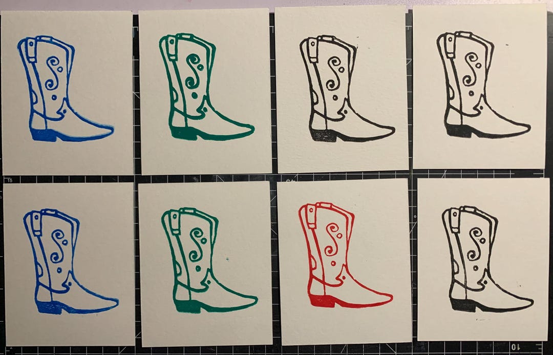 Cowboy Boot Linocut Print - Etsy