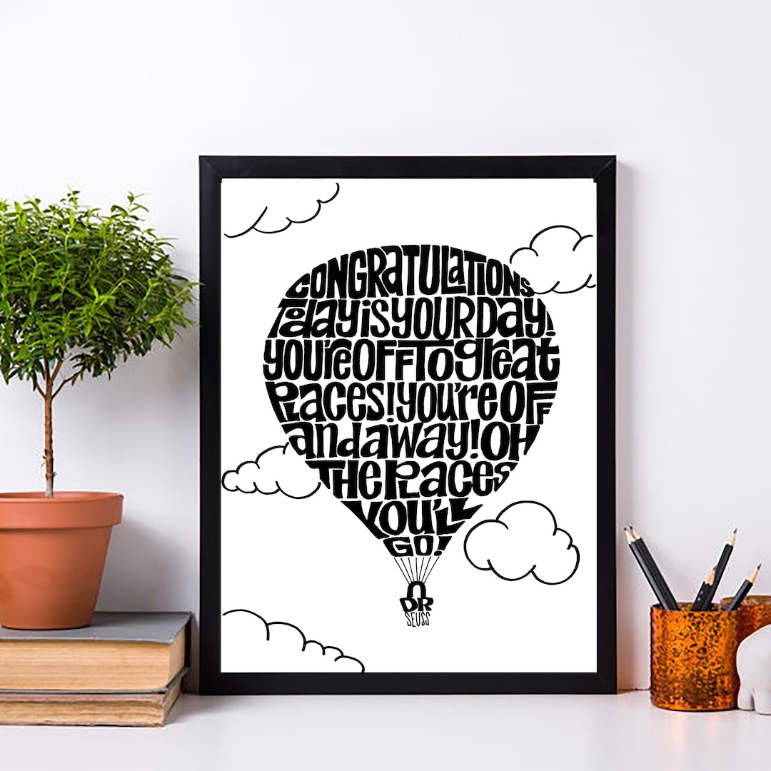Hand Lettered Dr. Seuss Quote Print: Hot Air Balloon Nursery Decor - Etsy