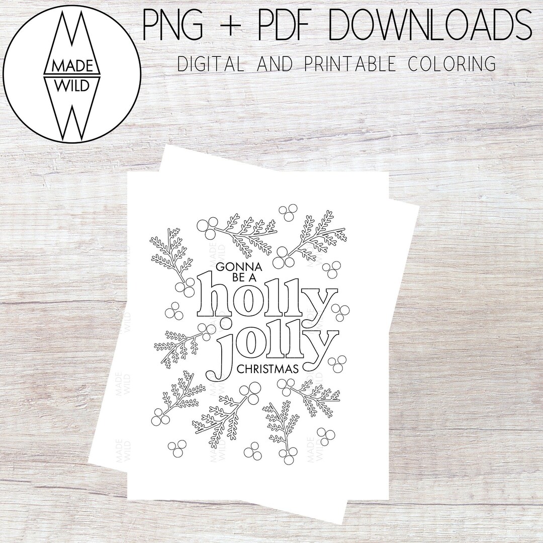 Holly Jolly Coloring Page PNG | Winter Coloring Page PNG | Adult ...