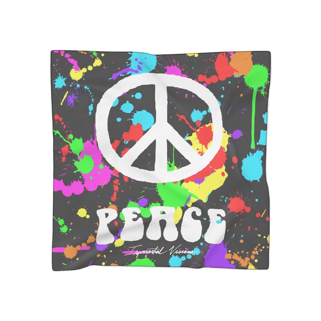 Peace Sign Scarf: Colorful Splatter Print, Lightweight Poly Chiffon - Etsy