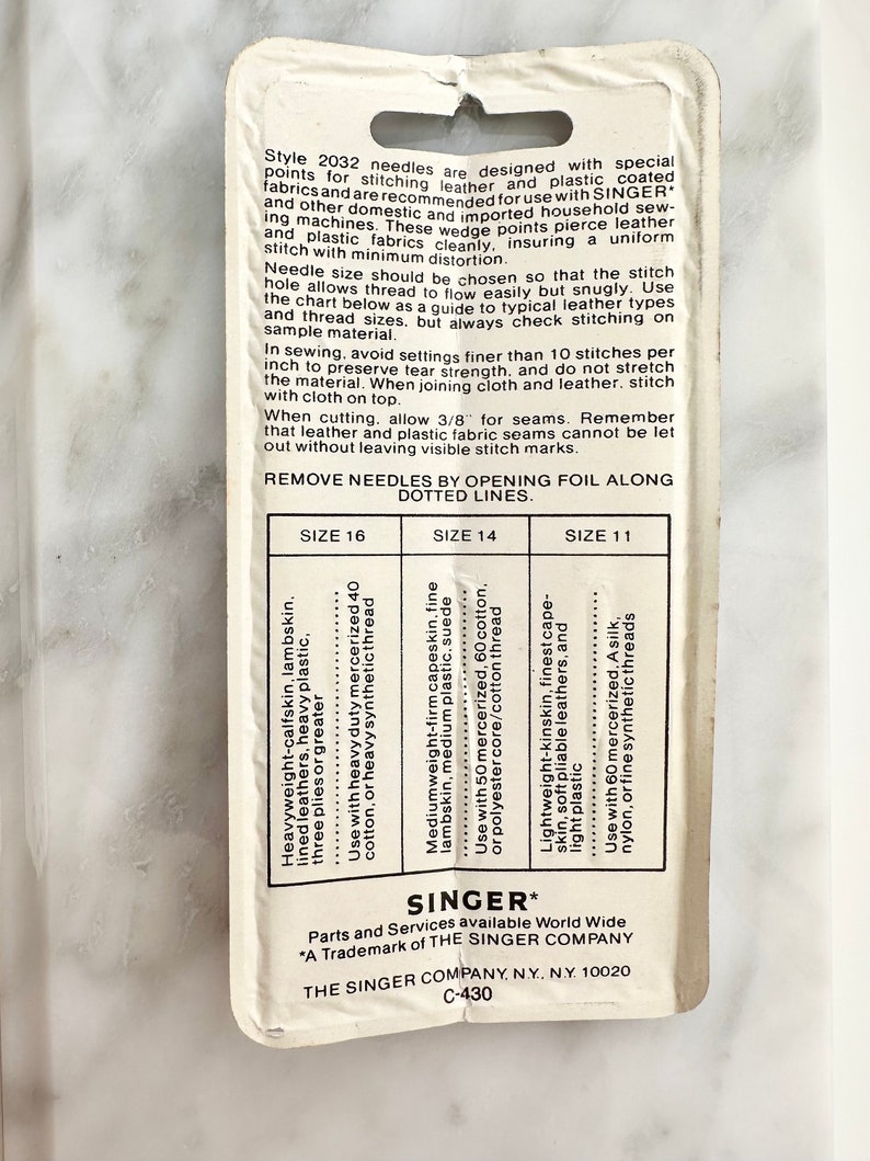 Vintage Singer Sewing Machine Needles Leather Point Style 2032 SIMS No ...