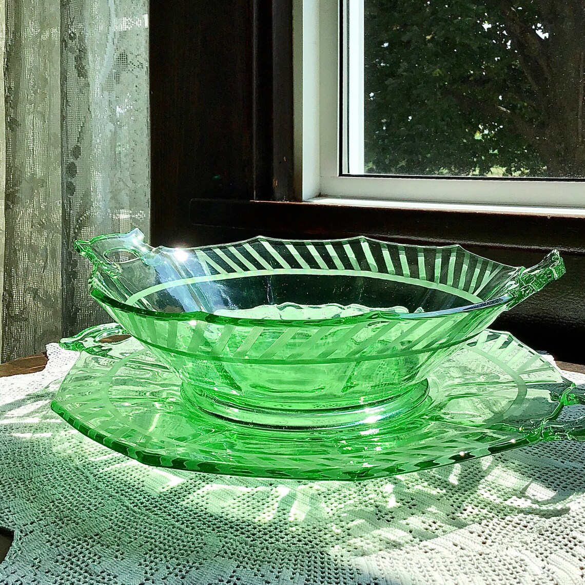 Green Imperial Glass Serving Set Molly Pattern Elegant Etched - Etsy