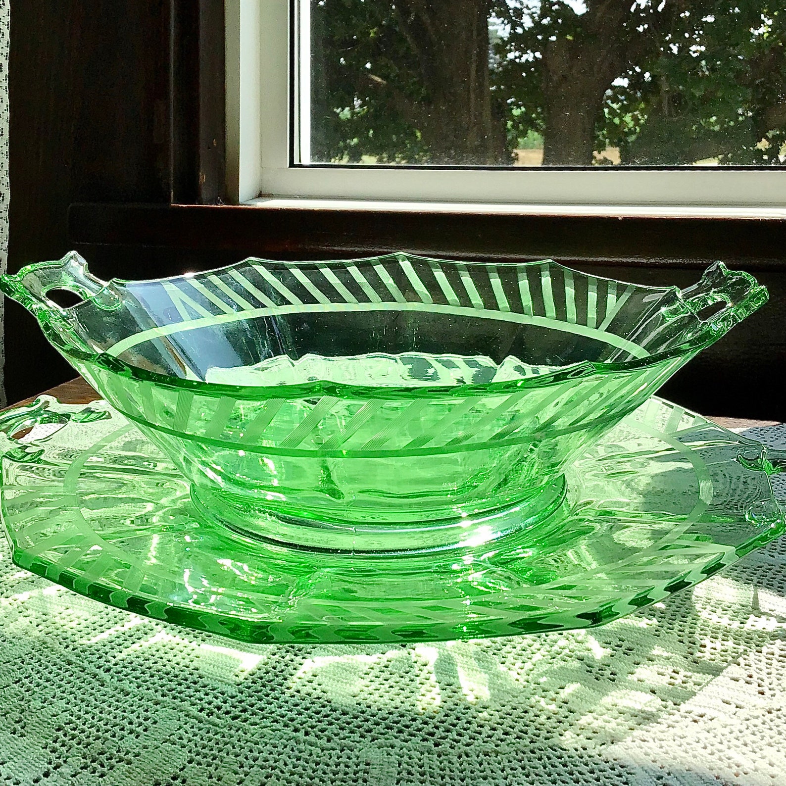 Green Imperial Glass Serving Set Molly Pattern Elegant Etched - Etsy