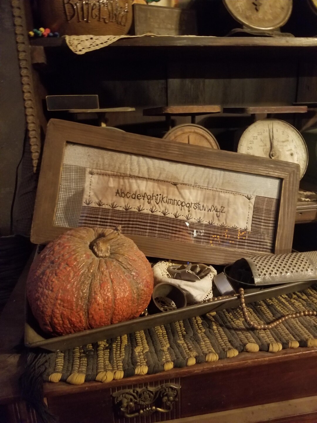 Vintage Reproduction "alphabet" Antiqued Primitive Schoolgirl Sampler ...