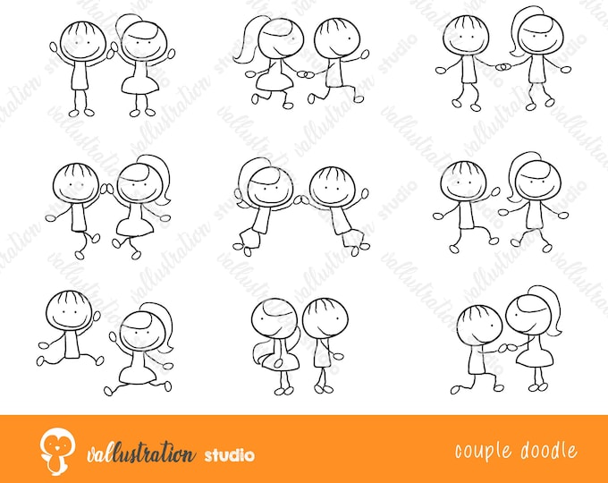 Wedding Doodle Clipart, Wedding Stick Figure Clipart, Mix and Match ...