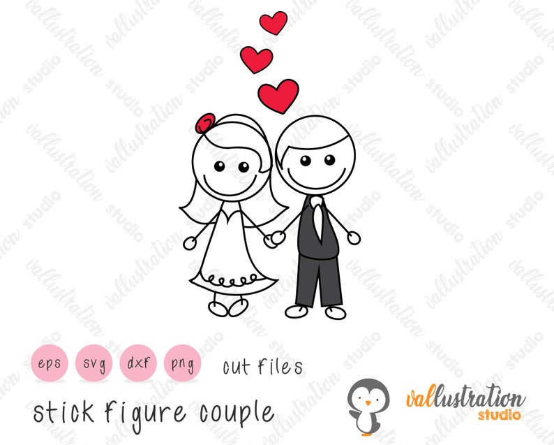 Stick Figure Couple Doodle Wedding Marriage Bride and | Etsy