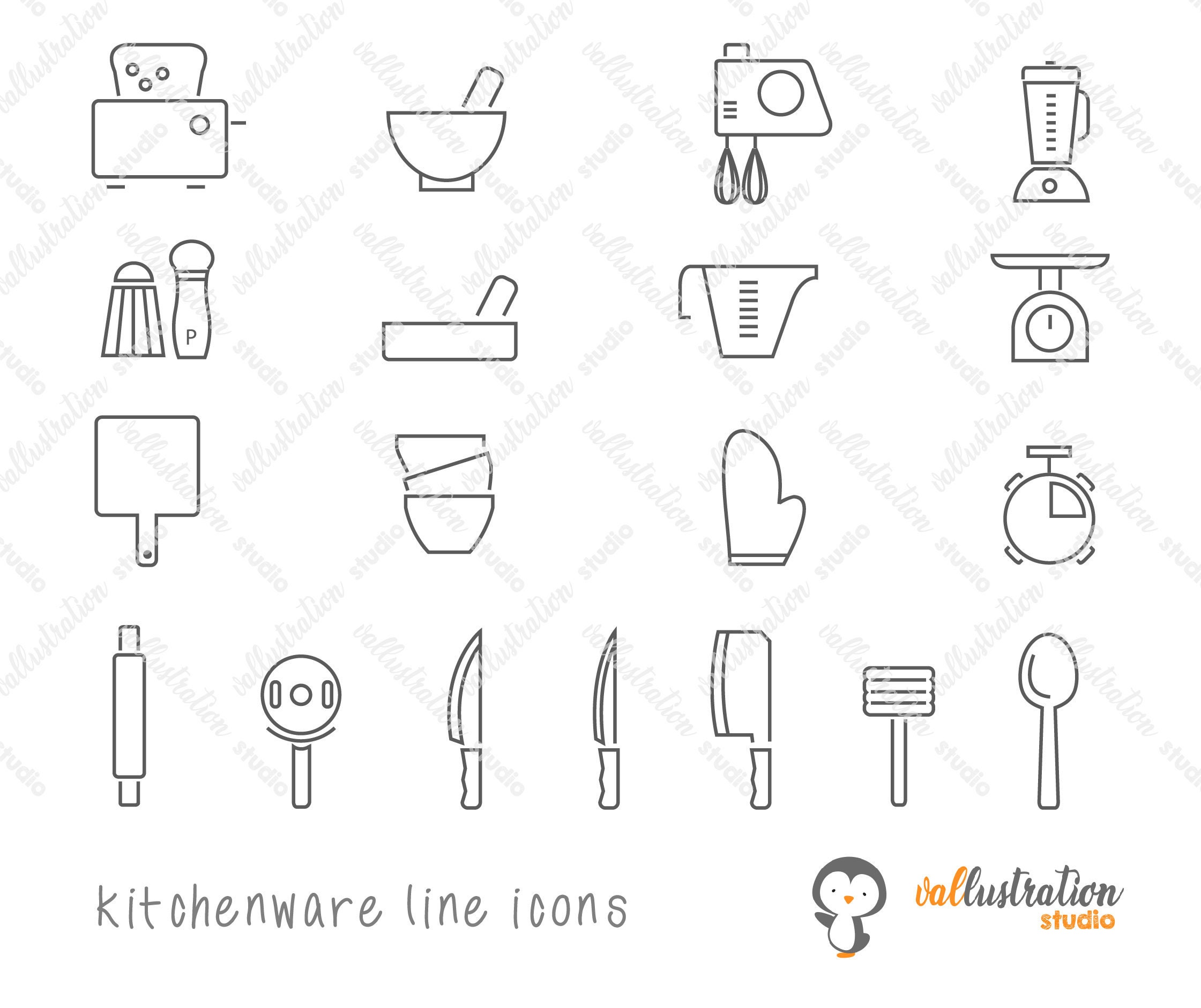 Set of Kitchenware Line Icons, Clipart, Clip Art, Kitchenware, Icons ...