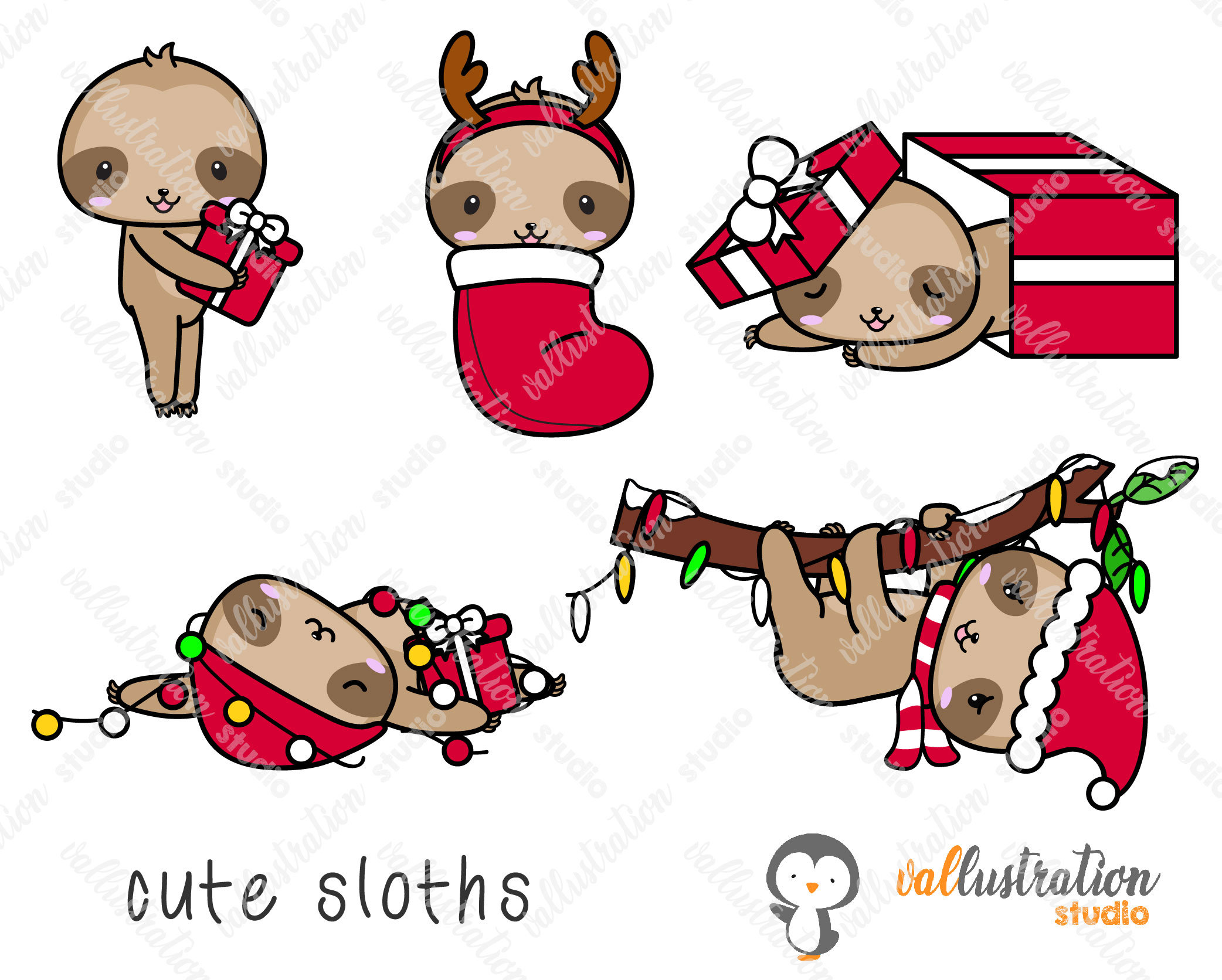 Clip Art & Image Files PNG Cute Christmas sloths baby sloth Christmas ...