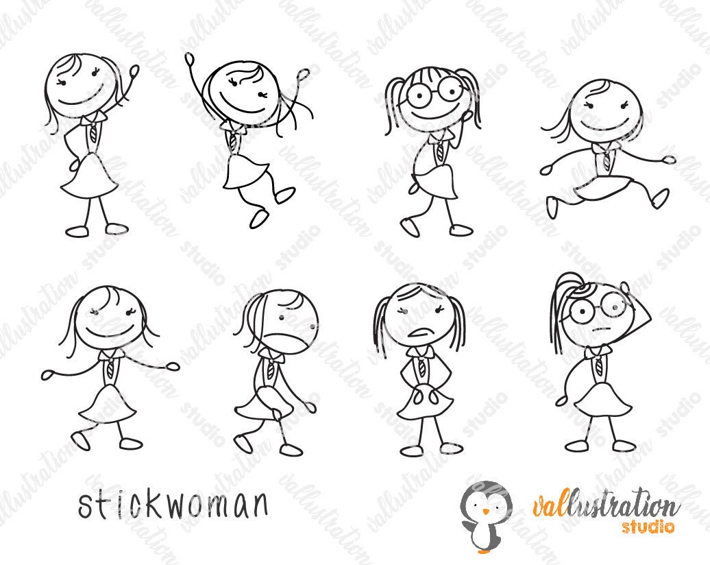 Stickwoman Doodle Stickman Stick Figure Clipart Stick | Etsy