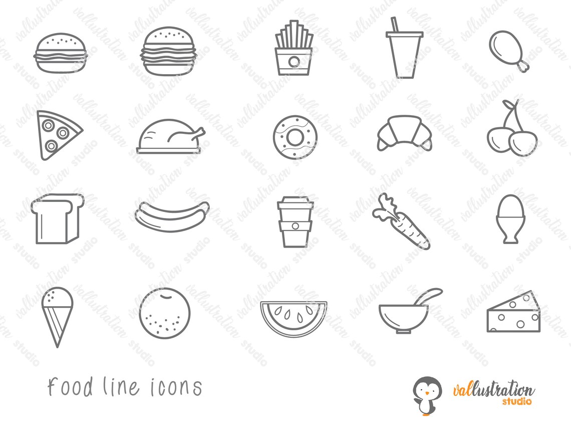 Set of Food Line Icons Clipart Clip Art Food Restaurant - Etsy