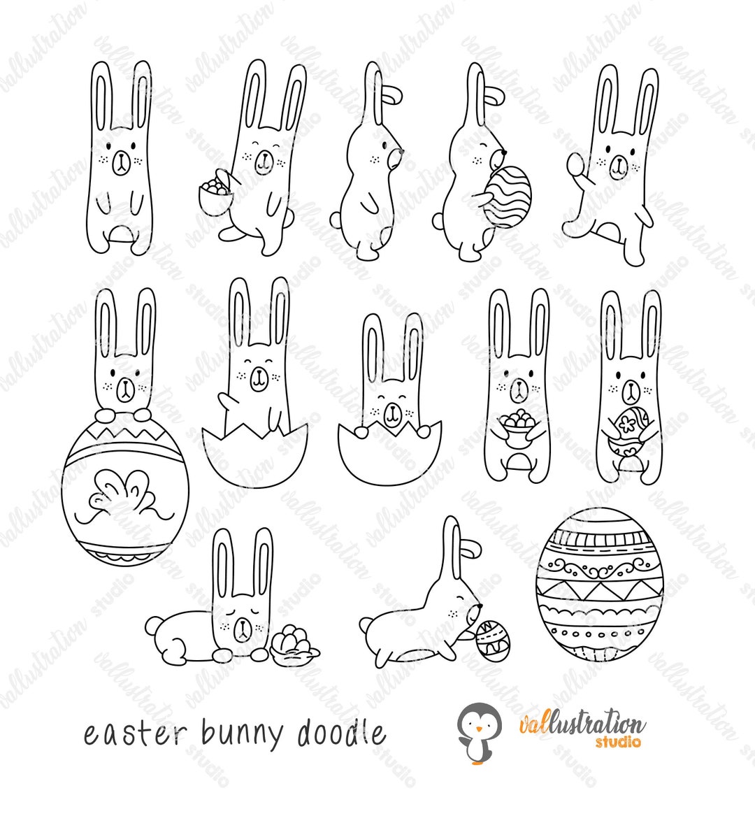 Easter Bunny Clipart, Bunny Doodle, Cute Bunny, Bunny, Rabbit, Egg ...