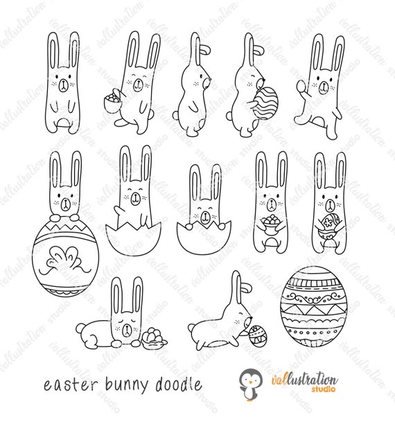 Easter Bunny Clipart Bunny Doodle Cute Bunny Bunny Rabbit | Etsy